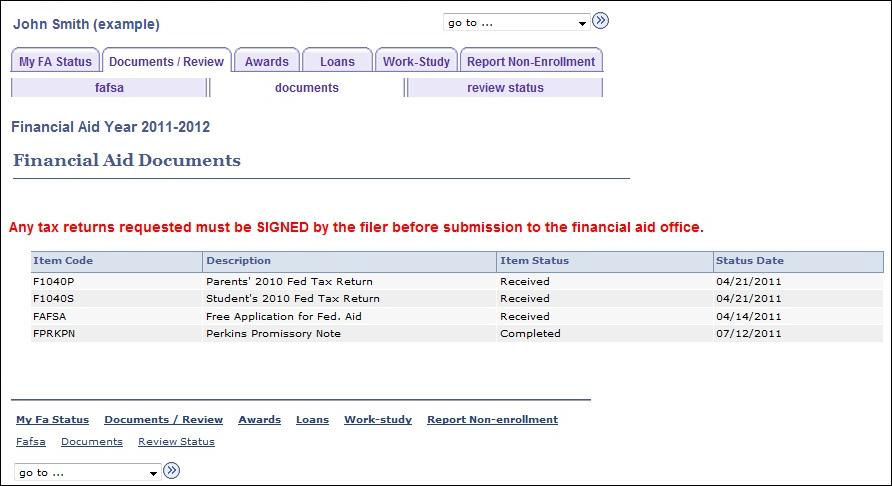 Help: Financial Aid Documents